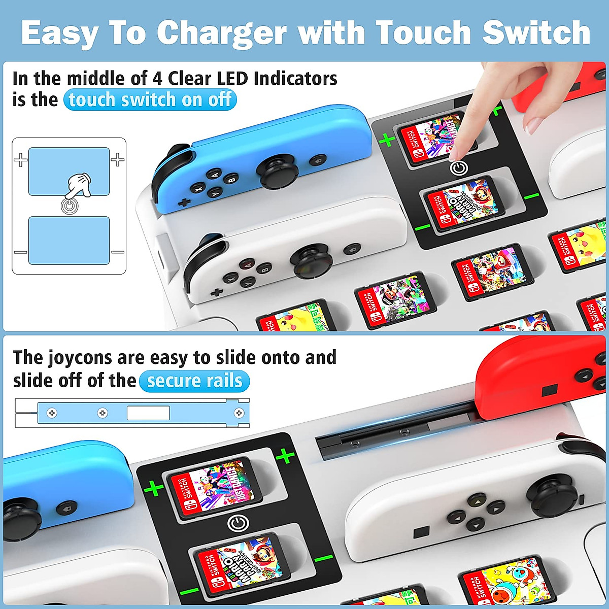 Switch Games Organizer Station with Controller Charger, Charging Dock for Nintendo Switch & OLED Joycons, Kytok Switch Storage and Organizer for Games, TV Dock, Pro Controller, Accessories Kit Storage