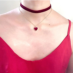 MOMOCAT Heart Necklace Adjustable Red Choker Classic Collar Necklaces for Women Velvet Goth Chocker Necklace