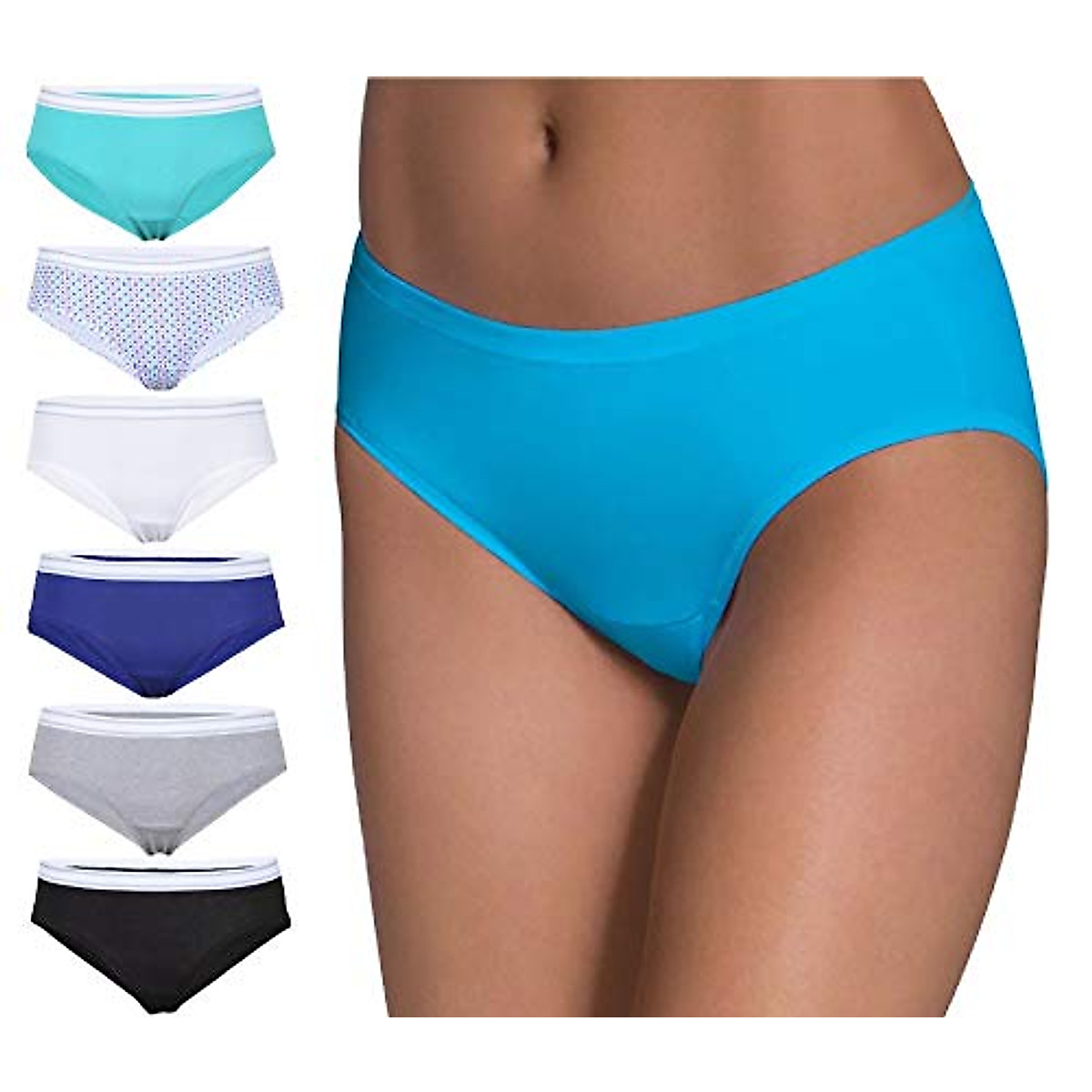 Hanes womens Sporty Cotton Underwear, Available in Multiple Pack Sizes hipster panties, 6 Pack - Assorted 1, 7 US