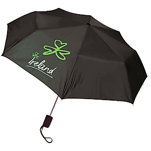 Carrolls Irish Gifts Black Umbrella With Ireland & Shamrock Print