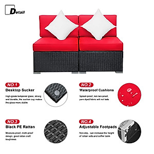LAZYLAND 2PCs Outdoor PE Wicker Rattan Patio Sofas, with Fade-Resistant Washable Cushions and Pillows, Leisure Conversation kit (Red)