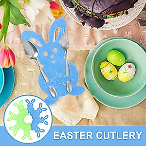 ABOOFAN Easter Bunny Silverware Holders 8pcs Rabbit Shaped Cutlery Bag Flatware Pouch Knife Fork Spoon Sleeve Easter Table Decoration for Easter Wedding Birthday Spring Party