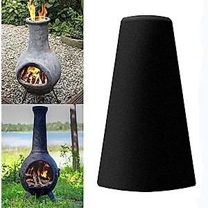 J&C Outdoor Fire Pit Cover, Light weight Patio Chiminea Cover, Waterproof Protective Chimney Fire Pit Heater Cover for Outdoor Garden Heater (Black)