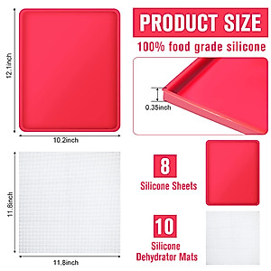 8 Pcs Silicone Dehydrator Mats 10 Pcs Mesh Screen Dehydrator Sheets Nonstick Reusable Fruit Dryer Trays for Jerky Fruit Herbs Flax Crackers Crust Tray (Red)