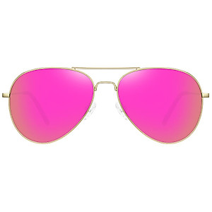WOWSUN Classic Polarized Aviator Sunglasses for Women Men (Golden Frame Purple Pink Mirrored Lens)