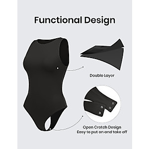 CRZ YOGA Butterluxe Sleeveless Bodysuit for Women High Neck Double Lined Sexy Tank Tops Racerback Thong Jumpsuits Black Medium
