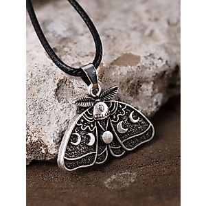 HAQUIL Moth Necklace, Moon Phase Moth Pendant, Faux Leather Cord, Wiccan Moth Jewelry Gift for Women
