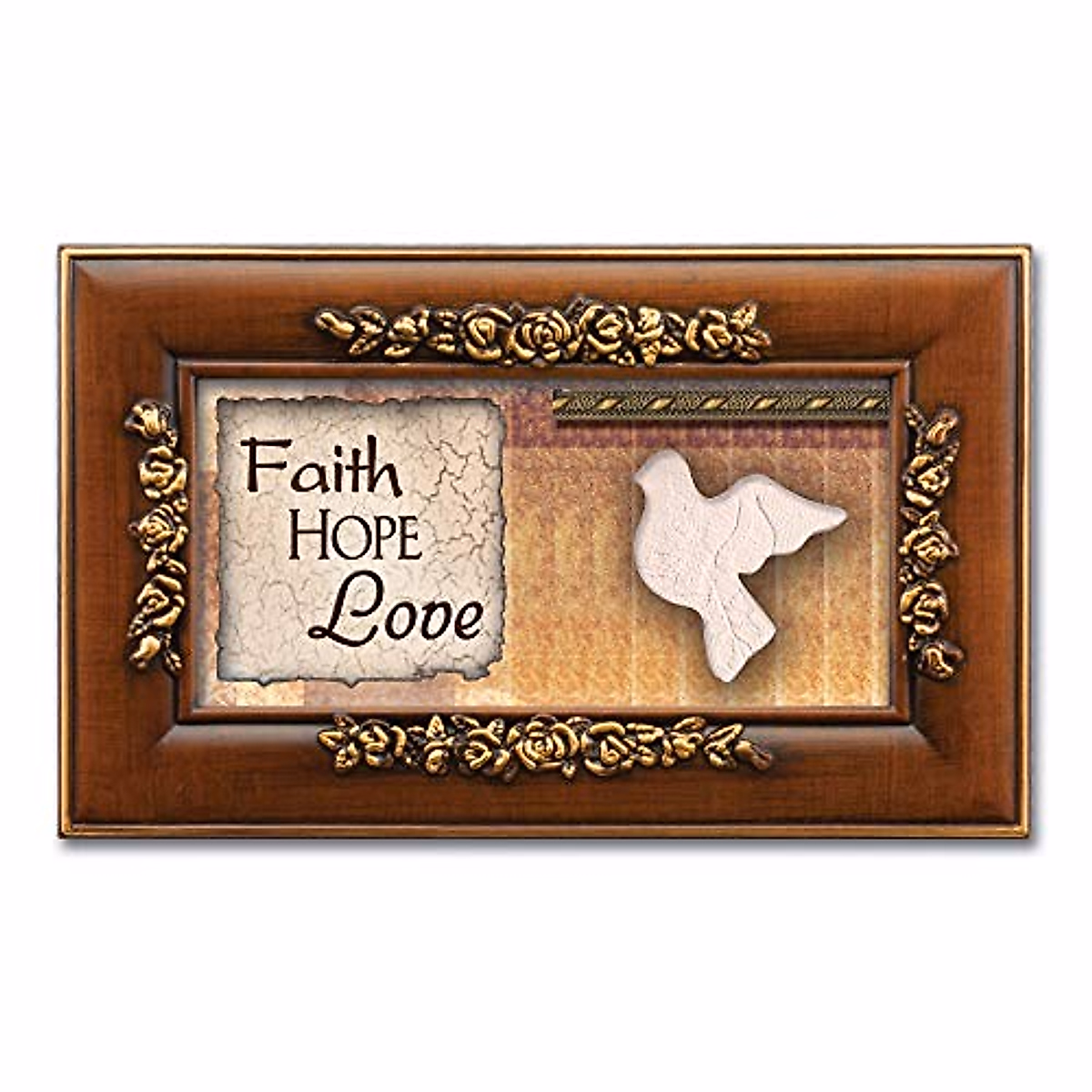 Cottage Garden Faith Hope and Love Woodgrain Petite Rose Music Box Plays in The Garden