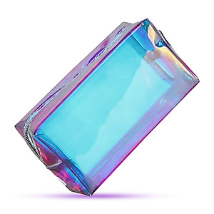 Boao 2 Pieces Clear Iridescent Holographic Makeup Bag Cosmetic Toiletry Bag Pouch Waterproof Portable Skinny Glitter Pencil Case Travel Handbag for Makeup Tools Organize(Plain)