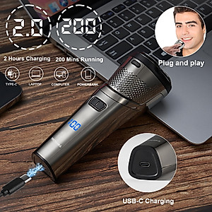 Electric Shavers Electric Razor for Men Face Clean Shave Rechargeable USB C Electric Shaver Cordless Mens Electric Razors for Shaving Face Dry Wet Rotary Shaver LED Display with A Replacement Blade