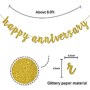 INNORU Gold Glitter Happy Anniversary Banner - Birthday Sign Bunting - Wedding Anniversary Party Decorations