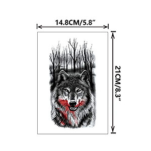 Wolf Temporary Fake Tattoo Stickers For Man Half Arm Size L8.3"xW5.8"