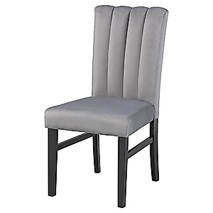 KoiHome 6-Piece Marble Veneer 4 Flannelette Upholstered Chairs & Bench with Cushion, East-West Furniture Dining Room Restaurant Table Set, Set of 6 (White+Gray)