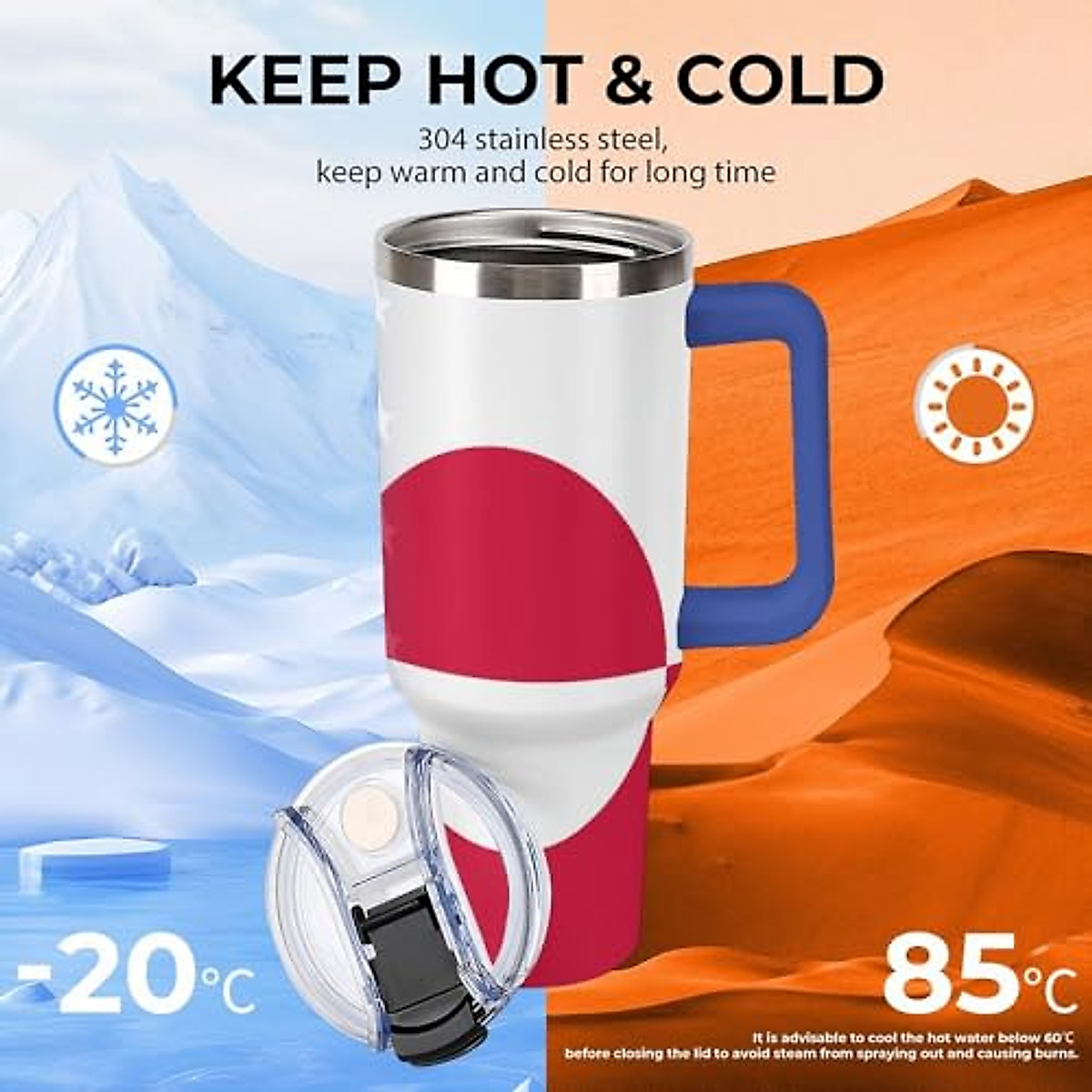 U.S.A Greenland Flag 40oz Water Bottle Double Wall Insulated Tumbler with Handle Leakproof Travel Mug Deep Blue-style