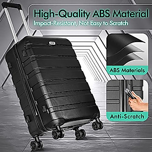 AnyZip Luggage PC ABS Hardside Lightweight Suitcase with 4 Universal Wheels TSA Lock Checked-Medium 24 Inch Black