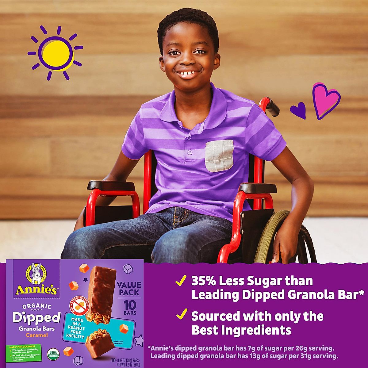 Annie's Organic Dipped Granola Bars, Caramel, Peanut Free, 10 Bars