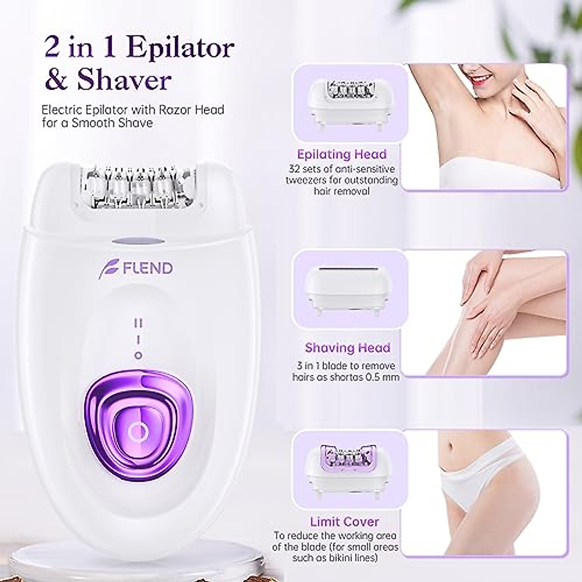 Epilator for Women, Epilator for Women Legs, Pluxy Hair Removal for Face, Electric Shaver & Epilator, Face Epilator for Women, 2 in 1 Body Trimmer Razor with LED Light for Underarms Legs Arms Bikini