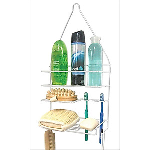 Bath Bliss Shower 3 Tier Shower Caddy | 3 Tier Shelves | Soap Dish Holder | Razor Slots | Wash Cloth Hook | Luffa Hock | White | Rust Resistant | Bathroom Accessories