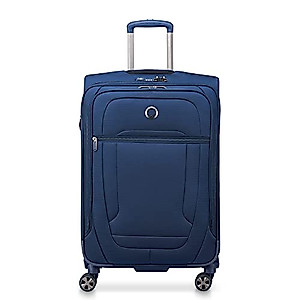 DELSEY PARIS Helium DLX Softside Expandable Luggage with Spinner Wheels, Navy Blue, Checked-Medium 25 Inch