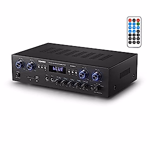 Donner Bluetooth 5.0 Stereo Audio Amplifier Receiver, 4 channel, 440W Peak Power Home Theater Stereo Receiver USB, SD,FM, 2 Mic IN Echo, RCA, LED, Speaker Selector For Studio, Home-MAMP5