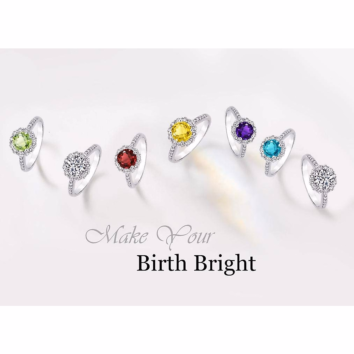 IVY & BAUBLE White Gold-Plated Halo Set Solitaire Cubic Zirconia Engagement Rings for Women | Simulated July Birthstone| Size 10