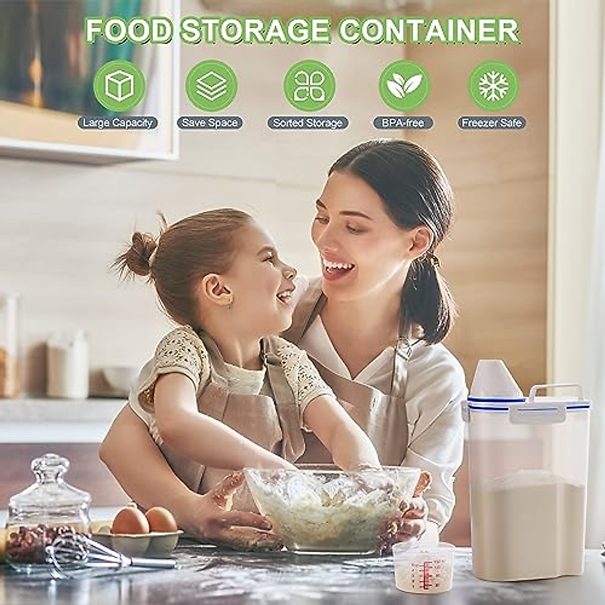 2 Pcs Set Rice Dispenser Storage Containers, 10 Lbs Small Rice Bucket with Measuring Cup & Pour Spout, Kitchen Plastic Airtight Container for Cereal, Grain, Flour, Sugar, Oatmeal, Dry Pet Dog Food