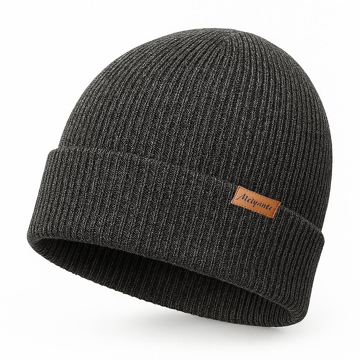 Meiyante Beanie Hats for Men & Women - Warm Stocking Caps for Men & Women, Cuffed Knit Thermal Hats, Gift for Him & Her - Charcoal Gray Beanie - Stocking Stuffers for Women Men Under 10