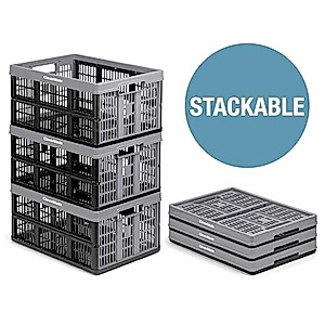 CleverMade Collapsible Utility Crate, Red, 1PK - 45L (11 Gal) Collapsible Storage Bins, Holds 66lbs Per Bin - Plastic Stackable Grated Wall Utility Containers, CleverCrates Baskets