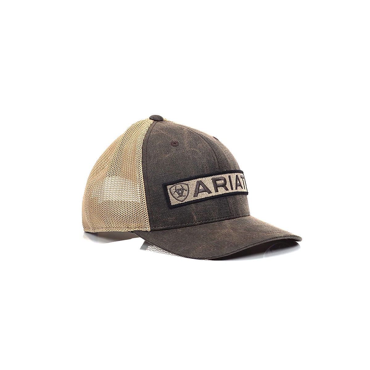 ARIAT Men's Flex Fit 110 Snapback Cap, Brown with Tan Mesh Back and Shield Logo Patch, Adjustable One Size