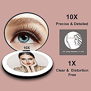 LED Lighted Travel Makeup Mirror, Rechargeable Large 5" 1x/10x Magnifying- Medical Grade LED, 3 Colors Settings & Brightness Adjustable- Portable, Touch Screen Compact Mirror w/Brighter Light (Black)