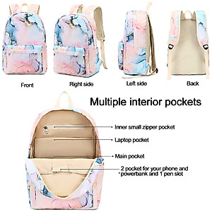 BTOOP Girls School Backpack Marble Schoolbag Laptop Bookbag Insulated Lunch Tote Bag Purse Teens Boys Kids (Marble 31-pink)