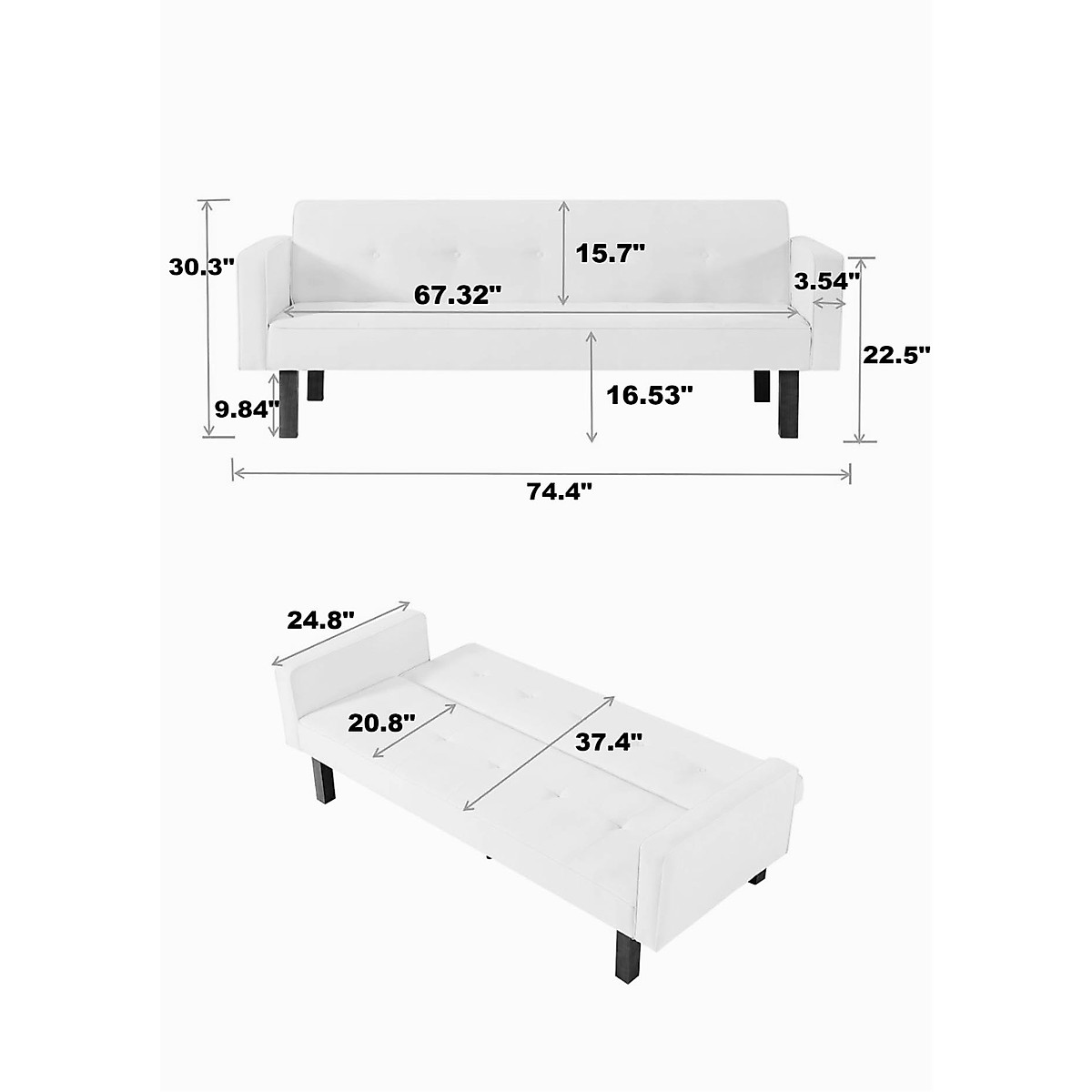 ERYE Dark Gray Linen Tufted No Pillows High Legs