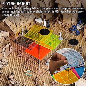 3D Combat Risers Set Colored Acrylic Connected by Metal Pillars Flying Miniature Flight Stand with 1 Inch SquareGrid Great Wargame Space for D&D and Other Tabletop RPG