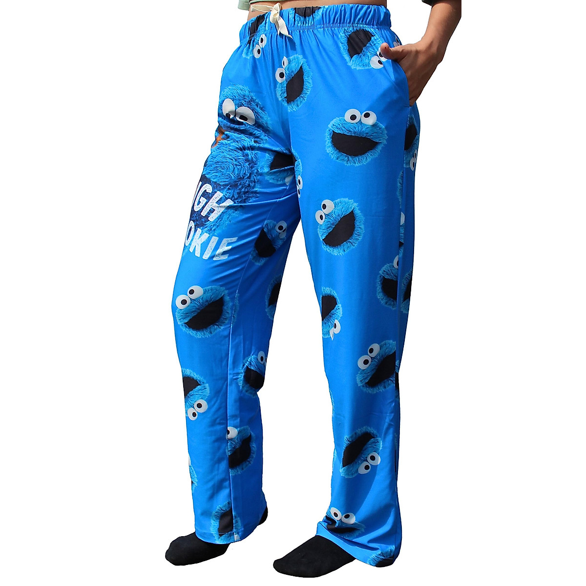 BRIEF INSANITY Lounge Pajama Pants for Men and Women | Sesame Street Cookie Monster Tough Cookie Graphic Print Pattern Bottoms - Comfy, Ultra Soft, Unisex Loungewear Pants (Tough Cookie, Medium)