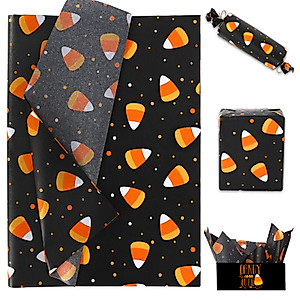 Whaline 100 Pieces Candy Corn Tissue Paper Halloween Theme Gift Wrapping Paper Colorful Packaging Paper DIY Art Craft Paper for Home Holiday Birthday Trick or Treat Party Gift Decor, 14 x 20 Inch