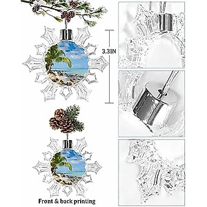 Christmas Snowflake Hanging Ornaments,Palm Tree Beach Sea Cloud Blue Sky Island Reef Stone Round Decorative Ornaments for Xmas Tree Home Party Holiday Decoration Supplies 3.3in，1 Piece
