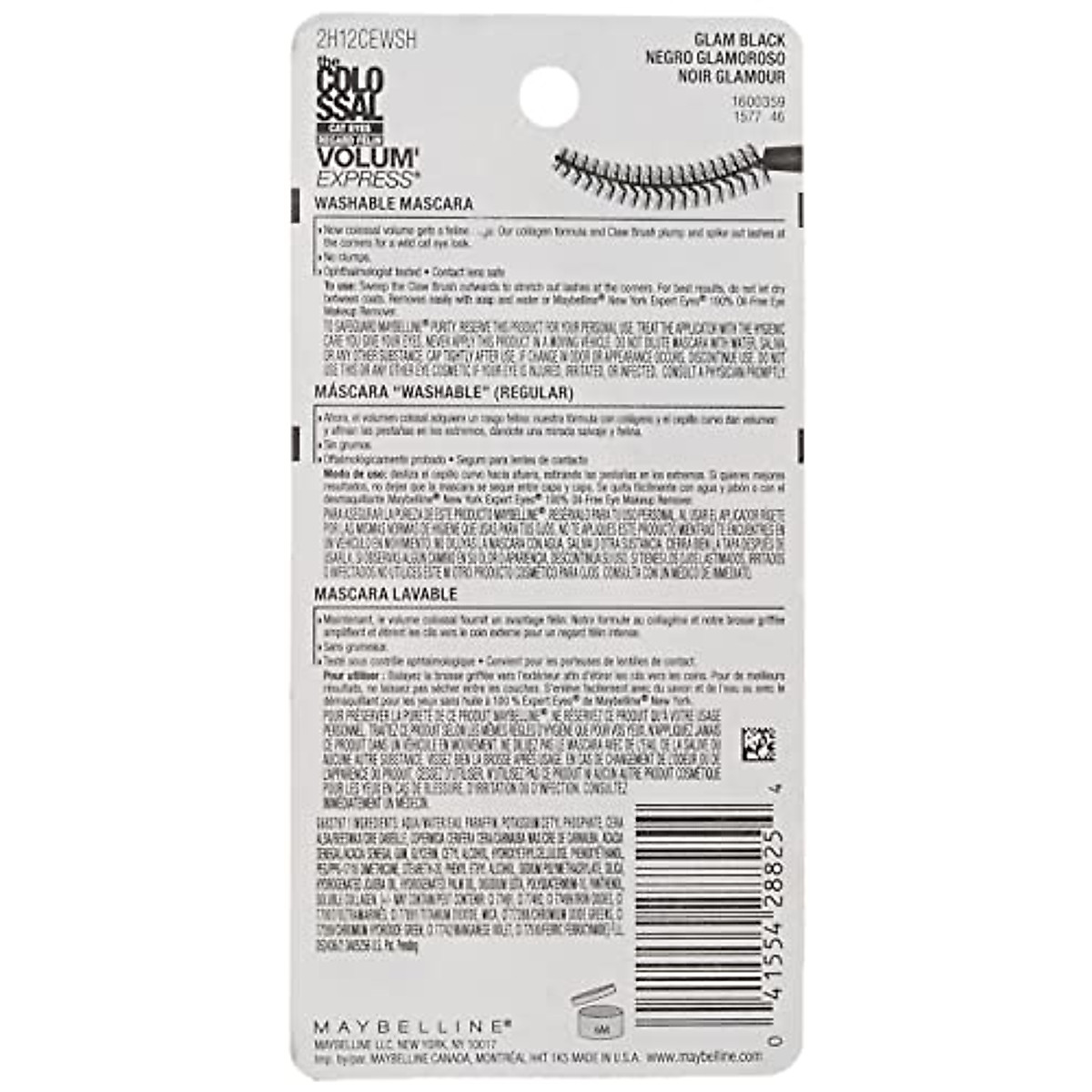 Maybelline New York Volume Express Colossal Cat Eyes Washable Mascara, Glam Black, 0.31 Fluid Ounce