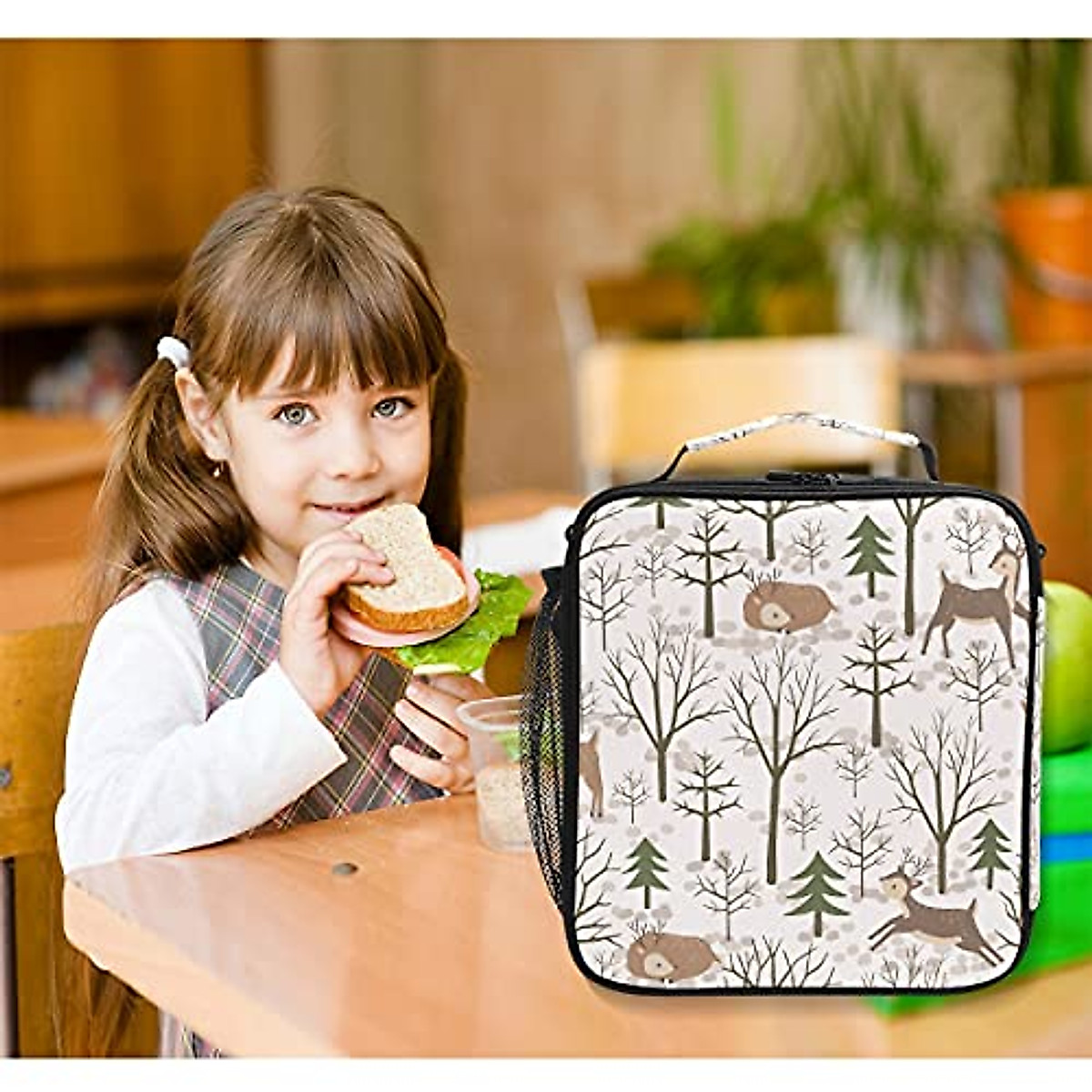 ElliTarr Insulated Lunch Bag for Men Kids Lunch Box for Women Leak Proof Small Cooler Bag Thermal Bag for 5 Hours with Adjustable Shoulder Strap Cute Deer Beige