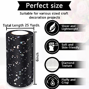 Aohcae Black Glitter Tulle Rolls 6" x 25 Yards Sparkle Tulle Fabric for DIY Gift Wrapping Wedding Baby Shower Tutu Birthday Party Decorations