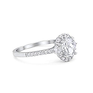 Blue Apple Co. Art Deco Halo Oval Wedding Engagement Ring Round Simulated Cubic Zirconia 925 Sterling Silver Size-7