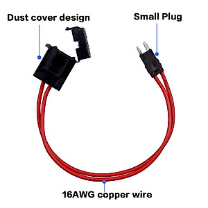 ZOOKOTO 32V 16 AWG Specialized Car Fuse Holder Connector 10A, Low Profile Mini Blade Type Fuse Holder for Mini ATM Fusebox Panels, with 2Pcs 10A Fuses,11.5 Inch