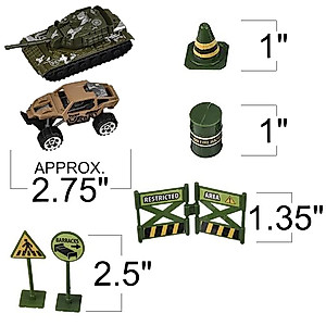 ArtCreativity Diecast Military Playset for Kids, 15-Piece Set with Army Trucks, Signs, Gas Cans and More, Imagination-Sparking Army Toys for Boys and Girls, Durable Army Truck Playset