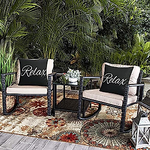 Pyonic Relax Outdooor Waterproof Throw Pillow Covers 18x18 Inch,Square Decorative Garden Cushion with Quotes & Sayings for Patiotent Couch Pack of 2,Black