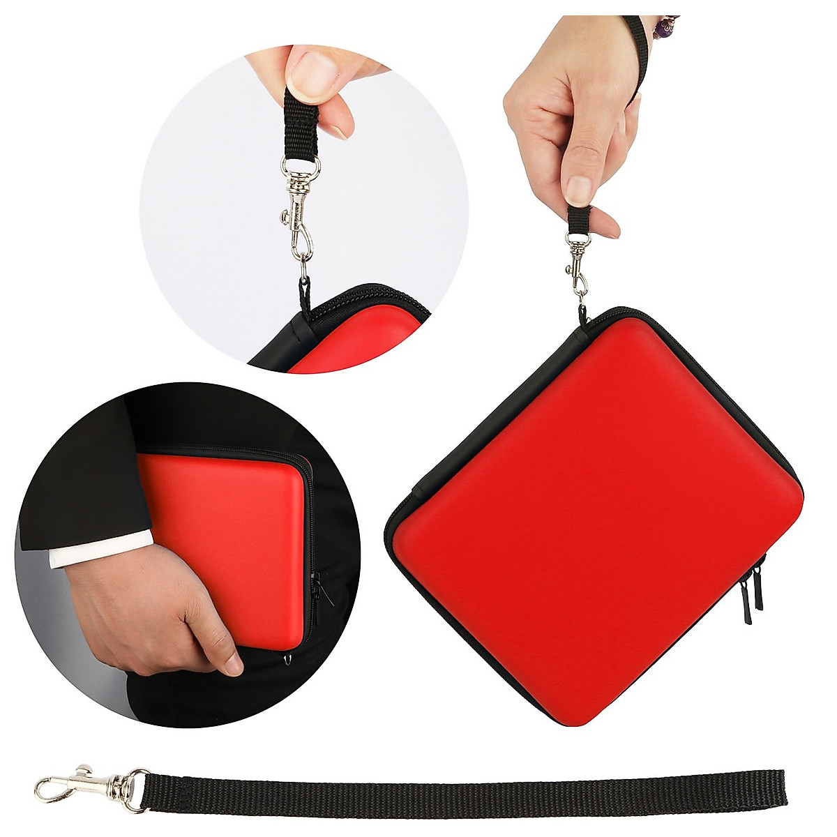 GPCT Nintendo 2DS Hard Shell EVA Carry Case Cover Bag. Protects Against Bumps/Drops/Dust/Dirt/Scratches. Protective Travel Storage Cover Pouch W/ 8 Game Holders, Double Zipper Zip Pocket- Red