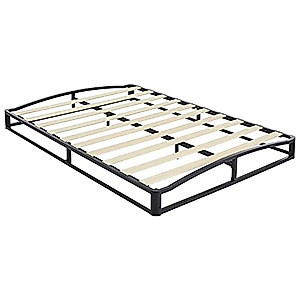 Amazon Basics Metal Platform Bed Frame with Wood Slat Support, 6 Inches High, Full, Black