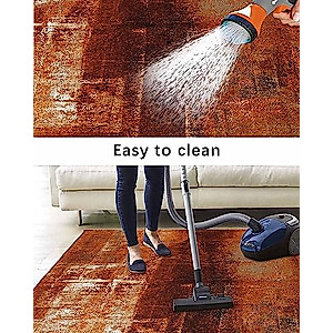 Burnt Orange Outdoor Rug for Patio/Deck/Porch, Modern Geometric Non-Slip Large Area Rug 5 x 8 Ft, Abstract Art Oil Painted Indoor Outdoor Rugs Washable Area Rugs, Reversible Camping Rug Carpet Runner