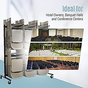 AdirOffice Two Tier Folding Chair Cart- Hanging Foldable Seats Wheeled Carrier - Steel Body Truck with Locking Swivel Caster Wheels - Up to 400 Lbs Weight Capacity and Holds 48 Folding Chairs