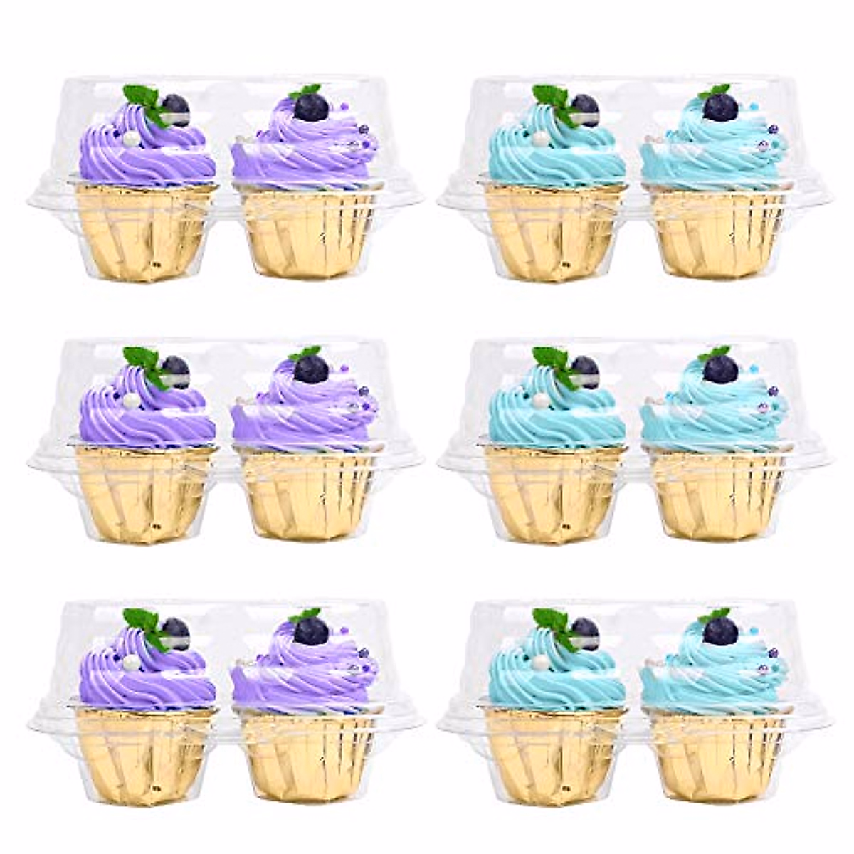 30 Pack Plastic Cupcake Boxes, 2 Compartment Clear Cupcake Containers,Stack-able Disposable Cake Cupcake Carry Boxes for Cupcakes, Muffins