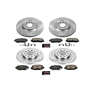 Power Stop K6539 Front and Rear Z23 Carbon Fiber Brake Pads with Drilled and Slotted Brake Rotors Kit For 2015 2016 2017 Chrysler 200 | 2014-2021 Jeep Cherokee Single Piston Caliper Models