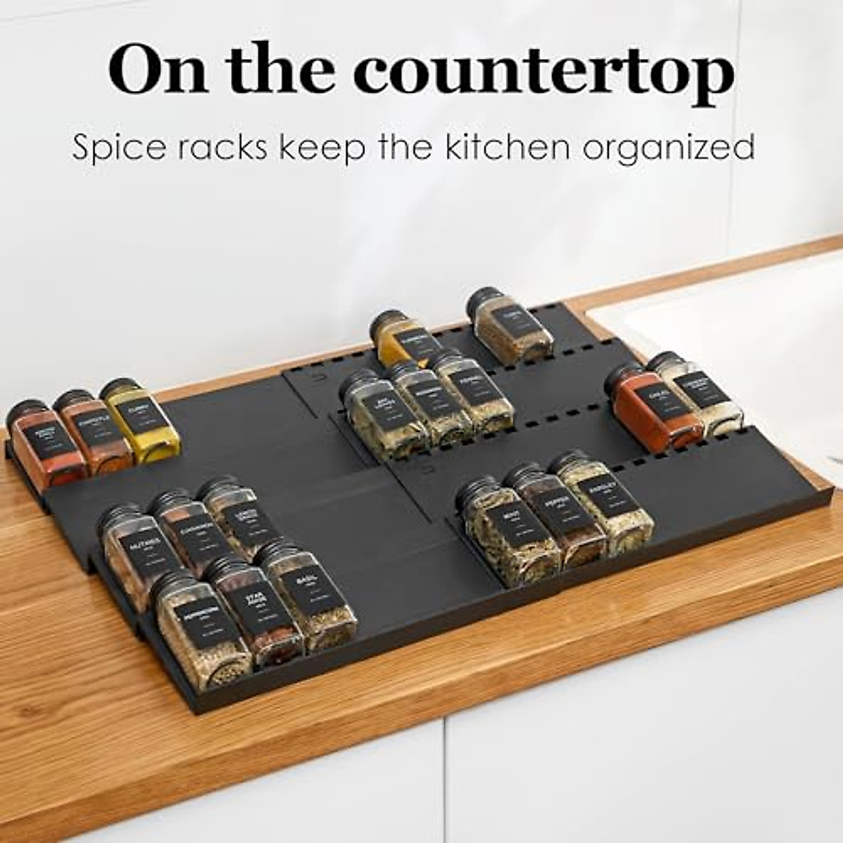 Homhut Spice Drawer Organizer, 4 Tier- 4 Pack Drawer Seasoning Organizer Expandable from 13" to 24.4", Spice Rack for Kitchen Drawers, Spice Organization Insert Tray for Drawer (Jars not included)